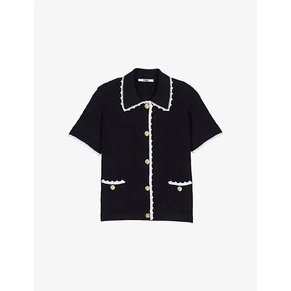 Maje Crochet-trim Knitted Cardigan - Navy