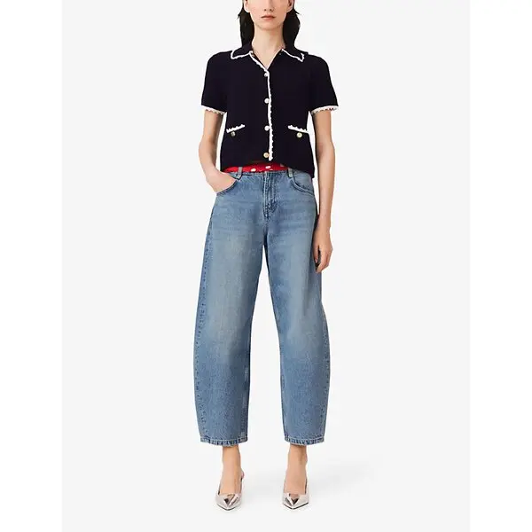 Maje Crochet-trim Knitted Cardigan - Navy