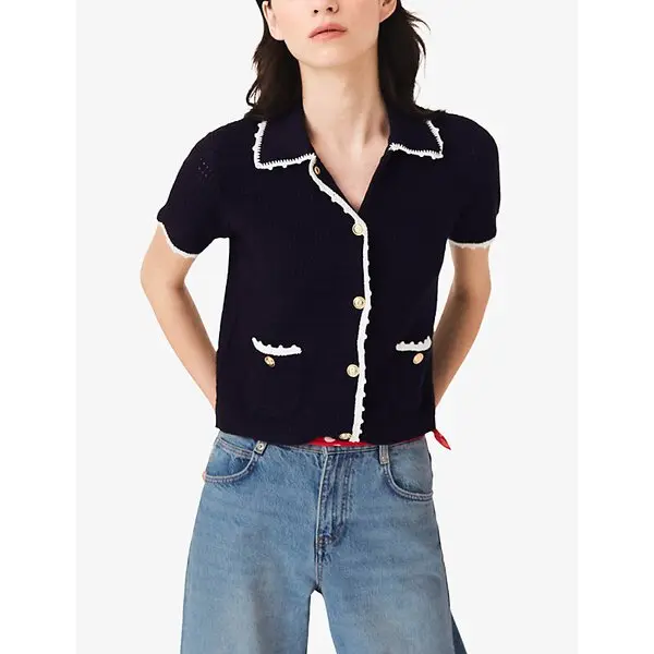 Maje Crochet-trim Knitted Cardigan - Navy