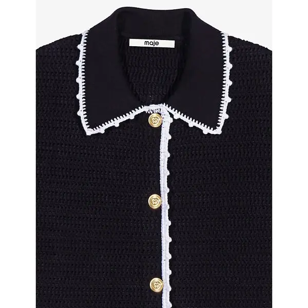 Maje Crochet-trim Knitted Cardigan - Navy