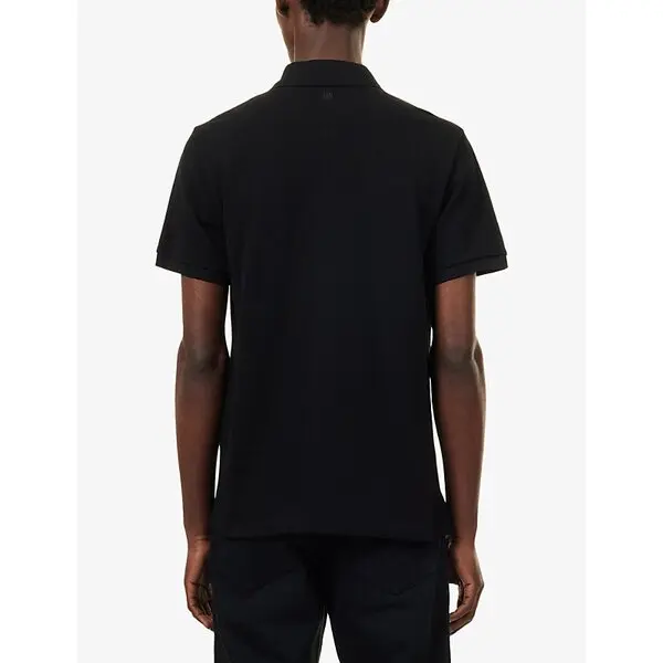 AMI Paris Logo-embroidered Cotton Polo T-shirt - Noir