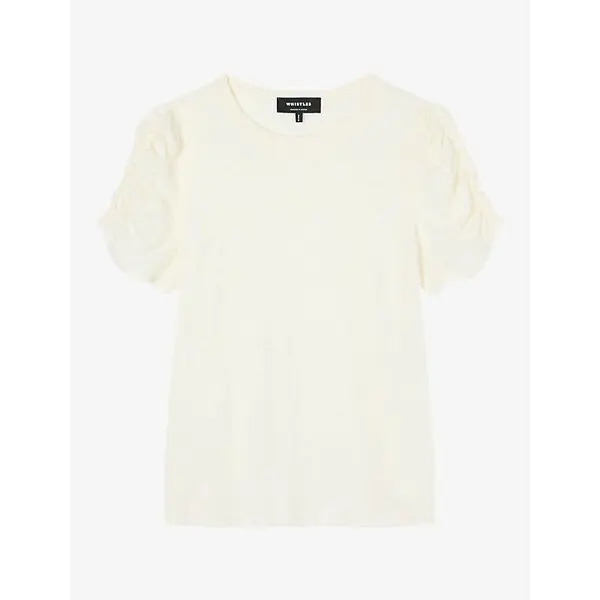 Whistles Round-neck Gathered-sleeve Cotton T-shirt - Cream