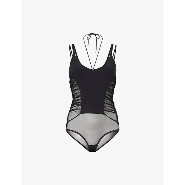 NENSI DOJAKA Sheer-panel Sleeveless Stretch-woven Bodysuit