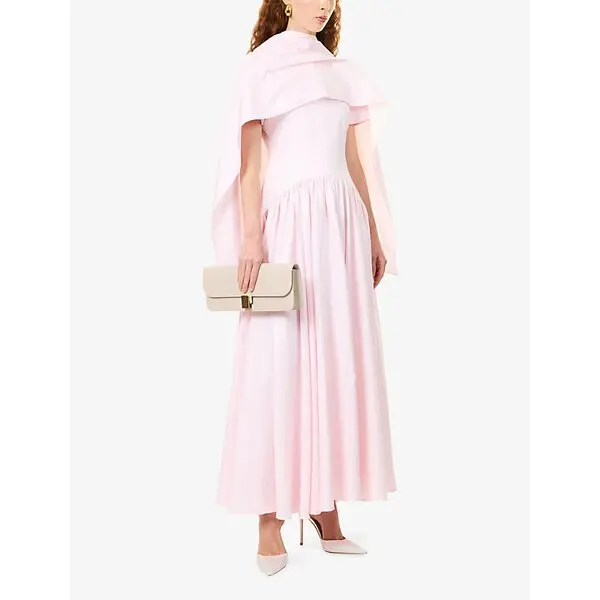 Mona Alshebil Drop-waist Pleated Cotton Maxi Dress