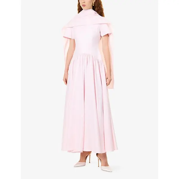 Mona Alshebil Drop-waist Pleated Cotton Maxi Dress