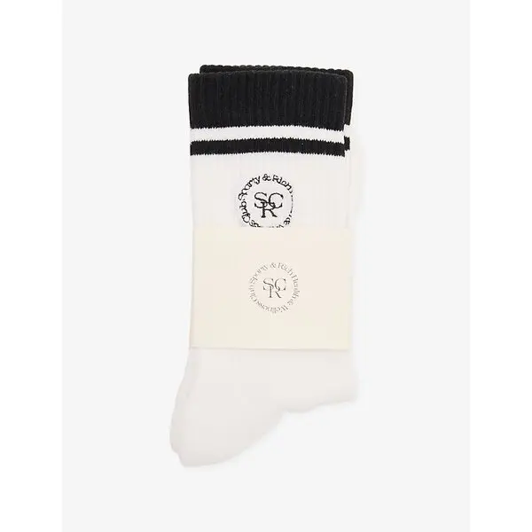 SPORTY & RICH Embroidered Cotton-blend Crew Socks - White/black