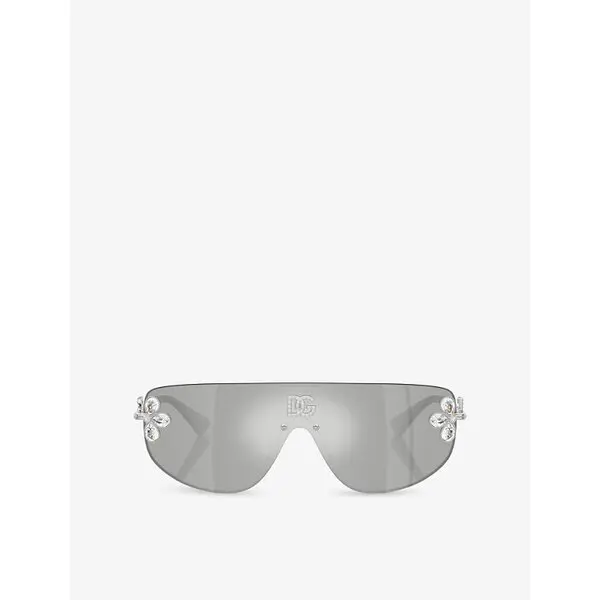 Dolce & Gabbana Shield-frame Metal Embellished Sunglasses - Silver