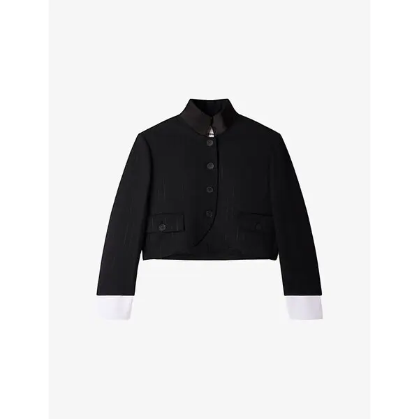 Sandro Pinstriped Cropped Woven Jacket