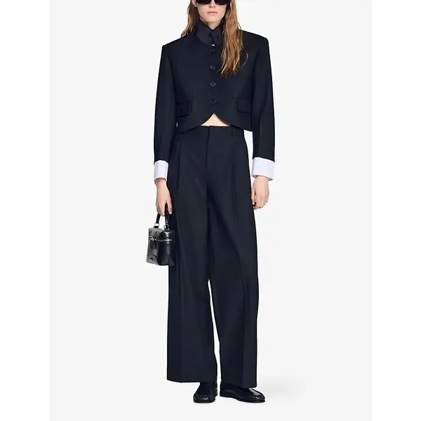 Sandro Pinstriped Cropped Woven Jacket