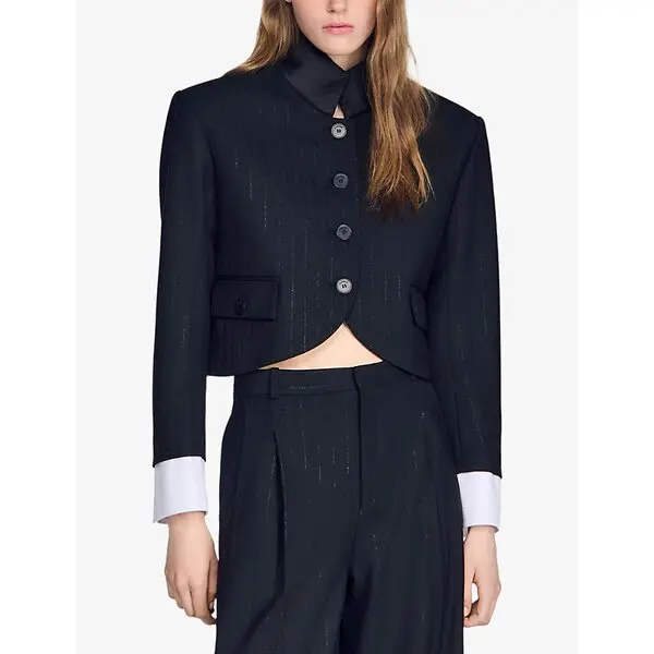Sandro Pinstriped Cropped Woven Jacket