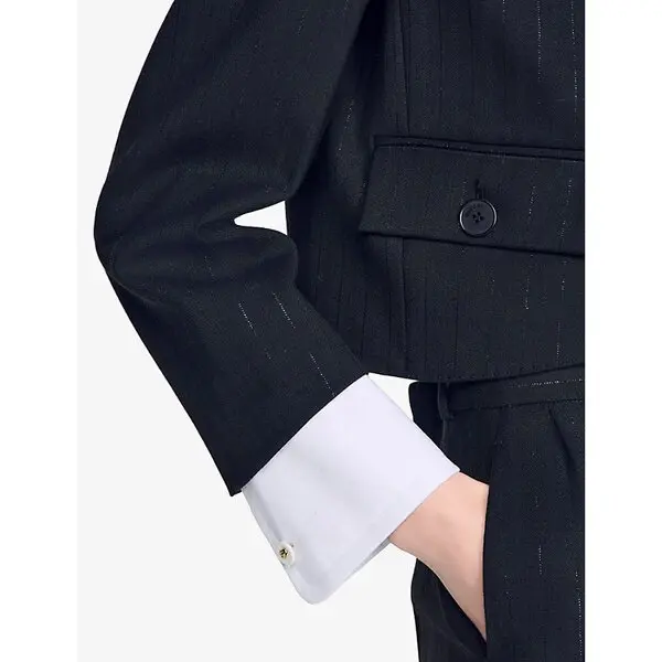 Sandro Pinstriped Cropped Woven Jacket