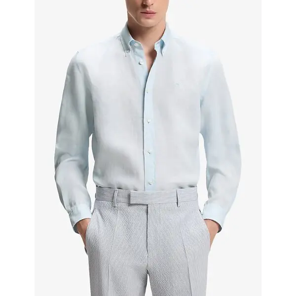 BOSS Brand-embroidered Long-sleeved Linen Shirt