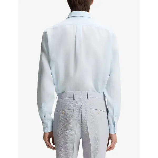 BOSS Brand-embroidered Long-sleeved Linen Shirt
