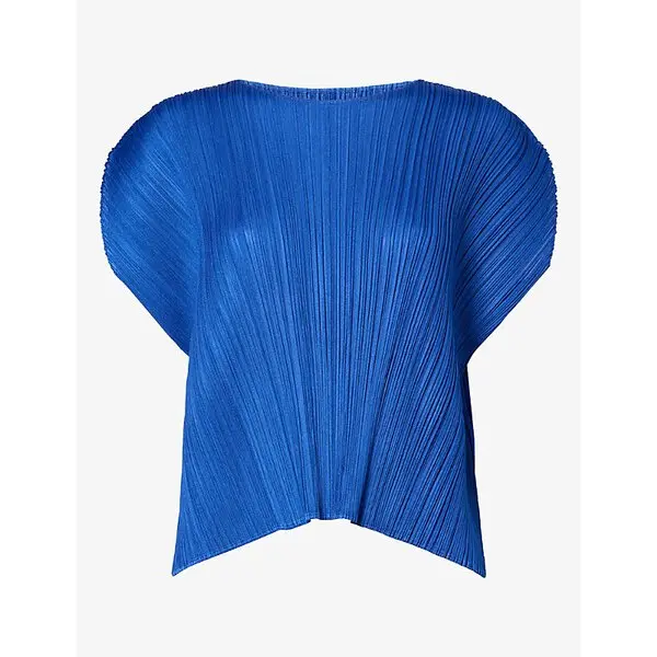 Issey Miyake Short Sleeve Pleated Knit Shirt - Blue