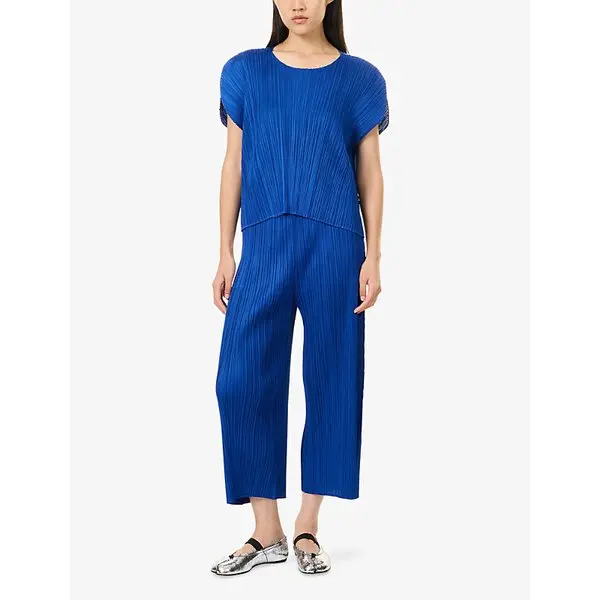Issey Miyake Short Sleeve Pleated Knit Shirt - Blue