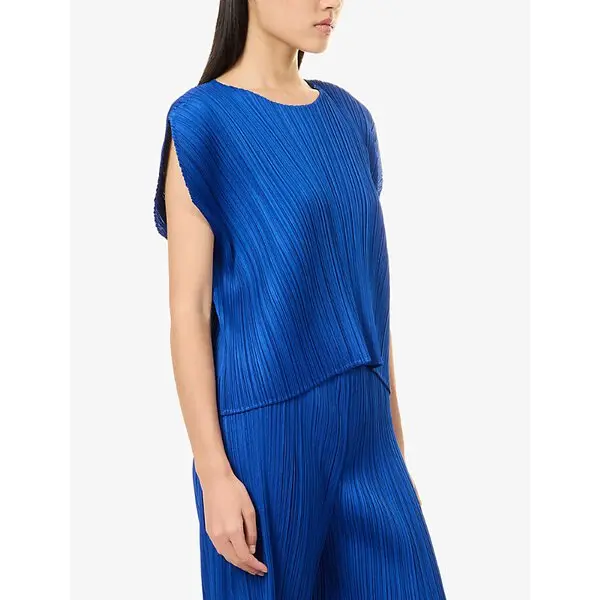 Issey Miyake Short Sleeve Pleated Knit Shirt - Blue