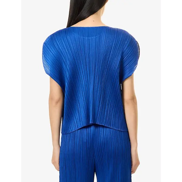 Issey Miyake Short Sleeve Pleated Knit Shirt - Blue