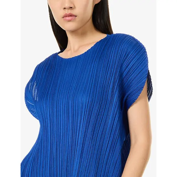 Issey Miyake Short Sleeve Pleated Knit Shirt - Blue