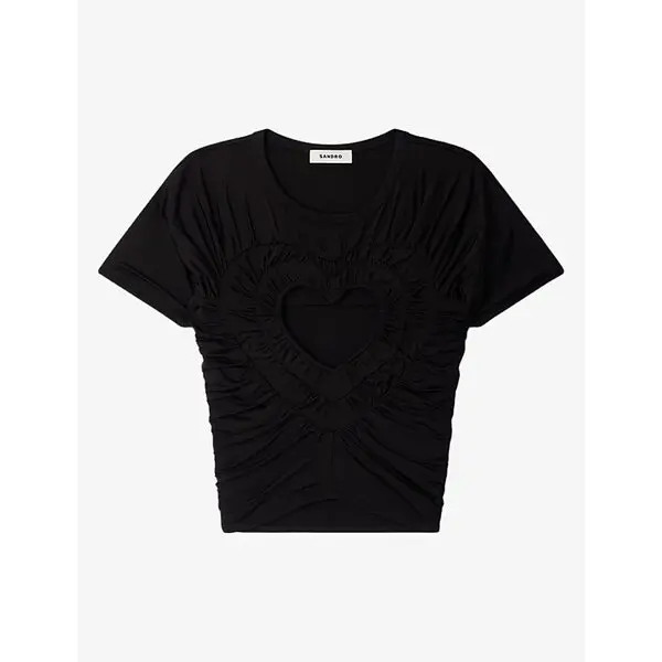 Sandro Heart Cropped Stretch-jersey T-shirt