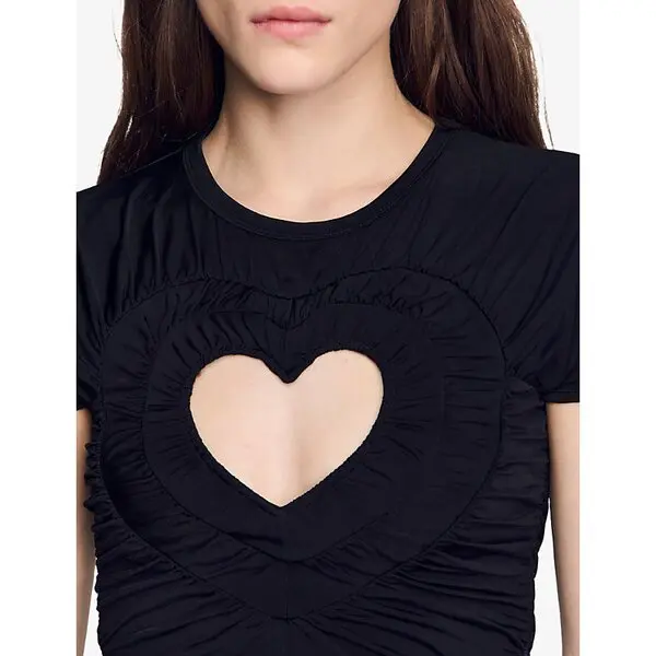 Sandro Heart Cropped Stretch-jersey T-shirt