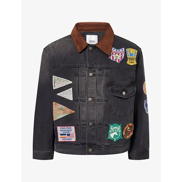 FOUND Patchwork Corduroy Collar Denim Jacket