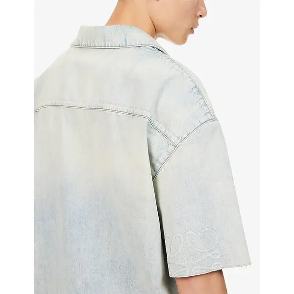 Loewe Anagram Short-sleeve Denim Shirt - Washed Blue