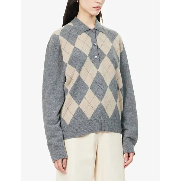ROHE FRAMES Argyle Knit Wool Polo Top