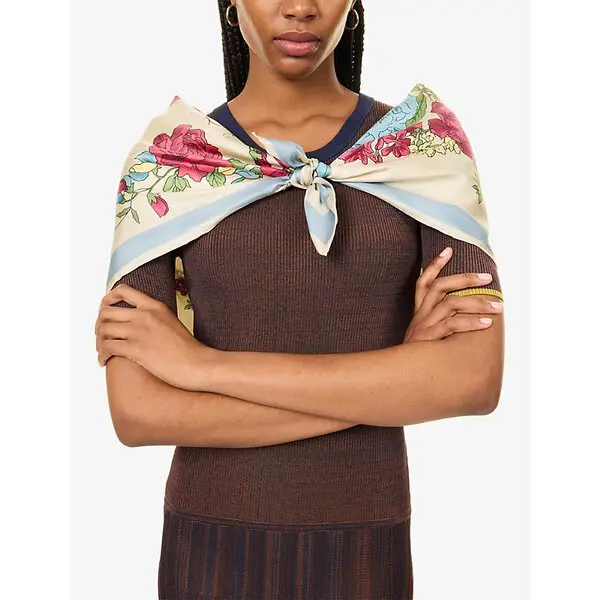 Max Mara Floral-print Silk Scarf - Beige