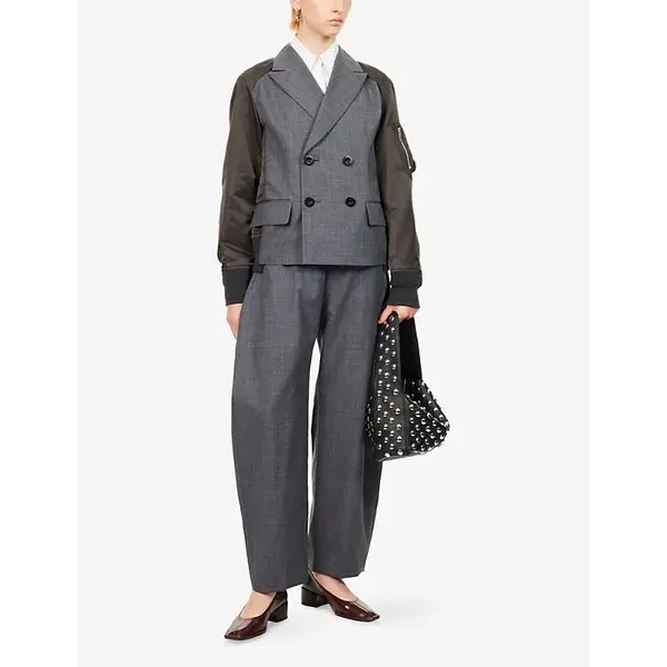 Sacai Curved-leg High-rise Wool Suit Trousers