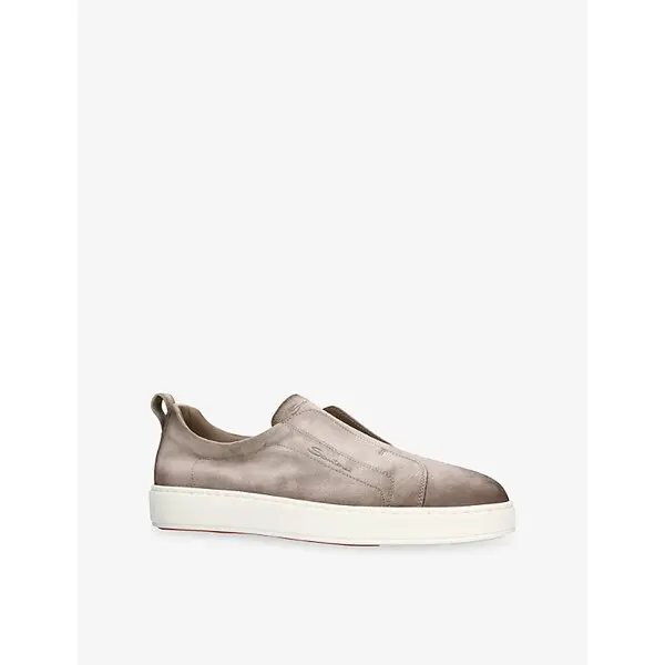 Santoni Victory Unlined Suede Trainers - Beige