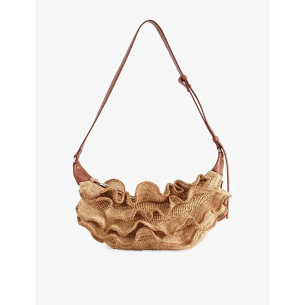 Zimmermann Goldentime Ruffle Raffia Shoulder Bag - Natural