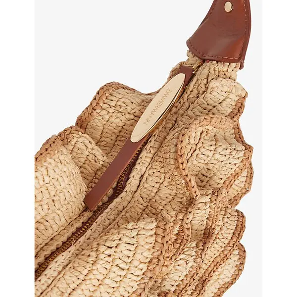 Zimmermann Goldentime Ruffle Raffia Shoulder Bag