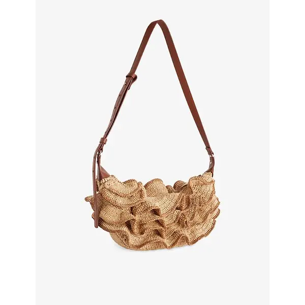 Zimmermann Goldentime Ruffle Raffia Shoulder Bag