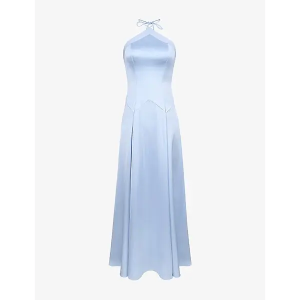 House Of Cb Avelina Halter-neck Satin Maxi Dress - Blue