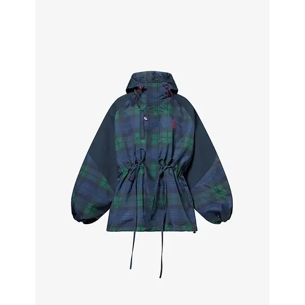 DAMSON MADDER Checked Raincoat With Drawstring Hood And Logo Embroidery