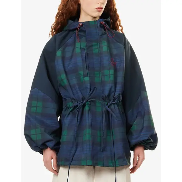 DAMSON MADDER Checked Raincoat With Drawstring Hood And Logo Embroidery