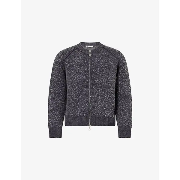 CRAIG GREEN Zipped Merino Wool And Cotton-blend Jumper - Navy/ Grey
