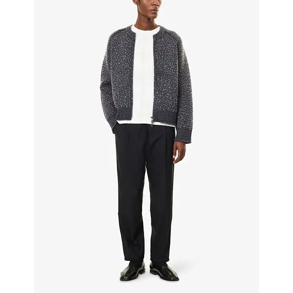 CRAIG GREEN Zipped Merino Wool And Cotton-blend Jumper - Navy/ Grey