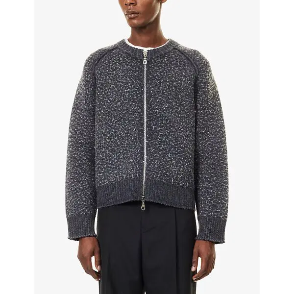 CRAIG GREEN Zipped Merino Wool And Cotton-blend Jumper - Navy/ Grey