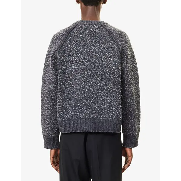 CRAIG GREEN Zipped Merino Wool And Cotton-blend Jumper - Navy/ Grey