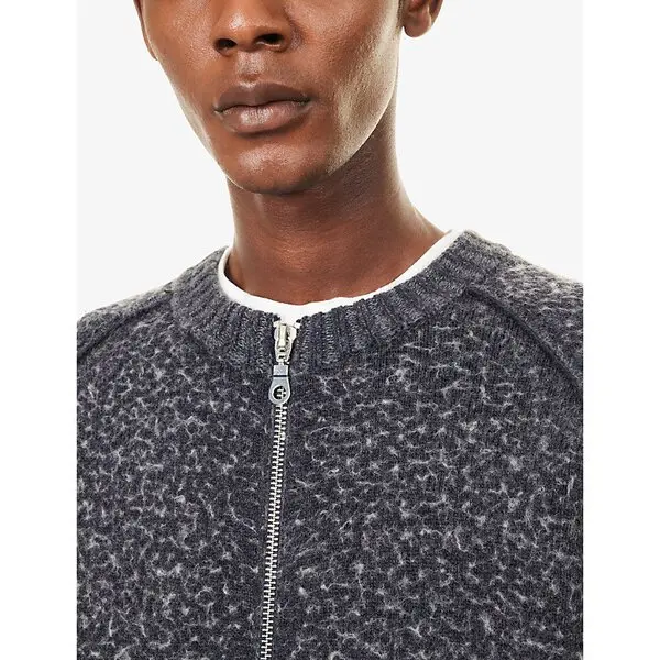 CRAIG GREEN Zipped Merino Wool And Cotton-blend Jumper - Navy/ Grey