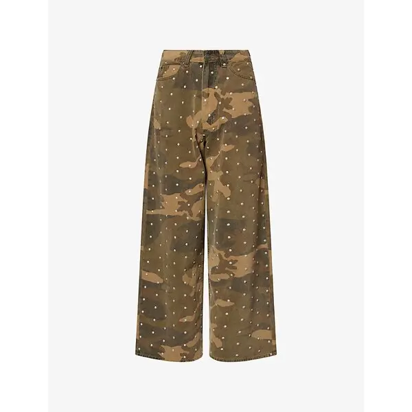 JADED LONDON Embellished Camouflage Wide-leg Cotton Trousers
