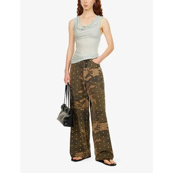 JADED LONDON Embellished Camouflage Wide-leg Cotton Trousers