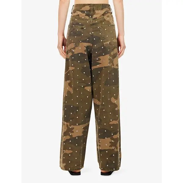 JADED LONDON Embellished Camouflage Wide-leg Cotton Trousers