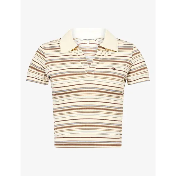 THE COUTURE CLUB Striped Ribbed Polo Top