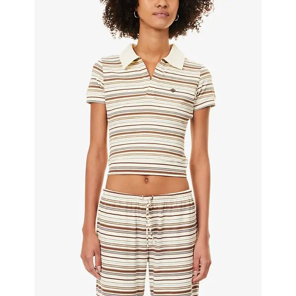 THE COUTURE CLUB Striped Ribbed Polo Top