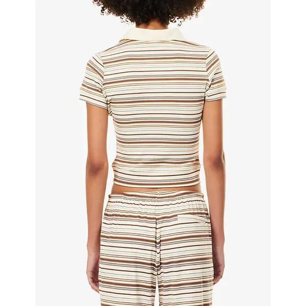 THE COUTURE CLUB Striped Ribbed Polo Top
