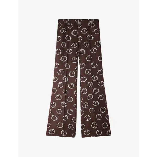 Sandro Floral Flared Woven Trousers