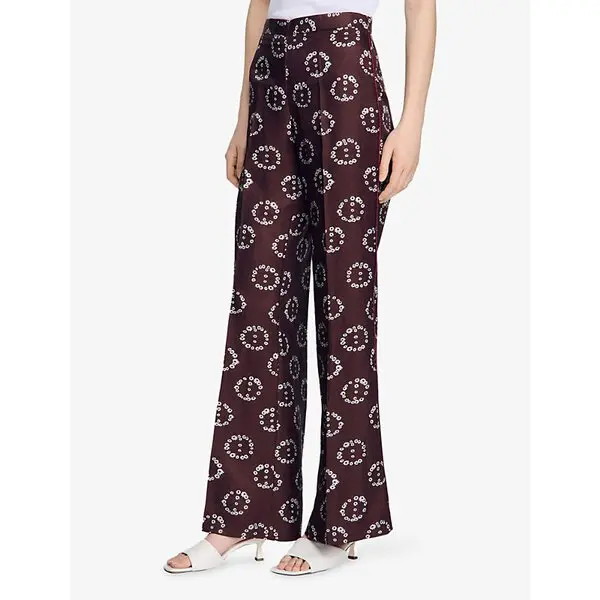 Sandro Floral Flared Woven Trousers