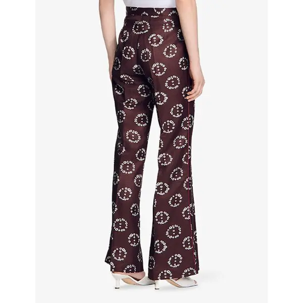 Sandro Floral Flared Woven Trousers